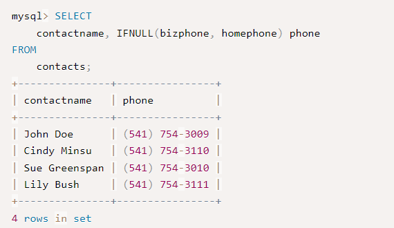 MySQL ifnull()函数 – 源码巴士