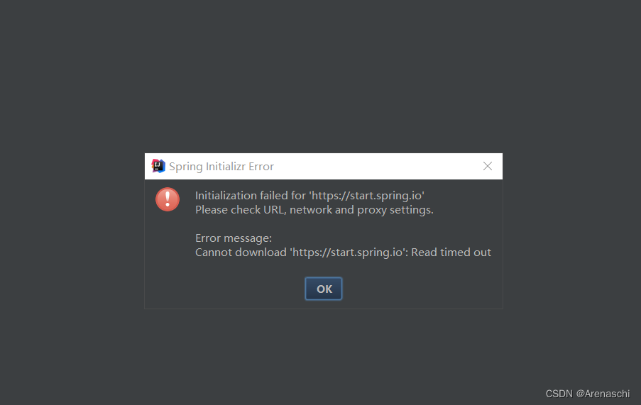 Initialization failed for ‘https://start.spring.io‘ Please check URL, network and proxy settings ...